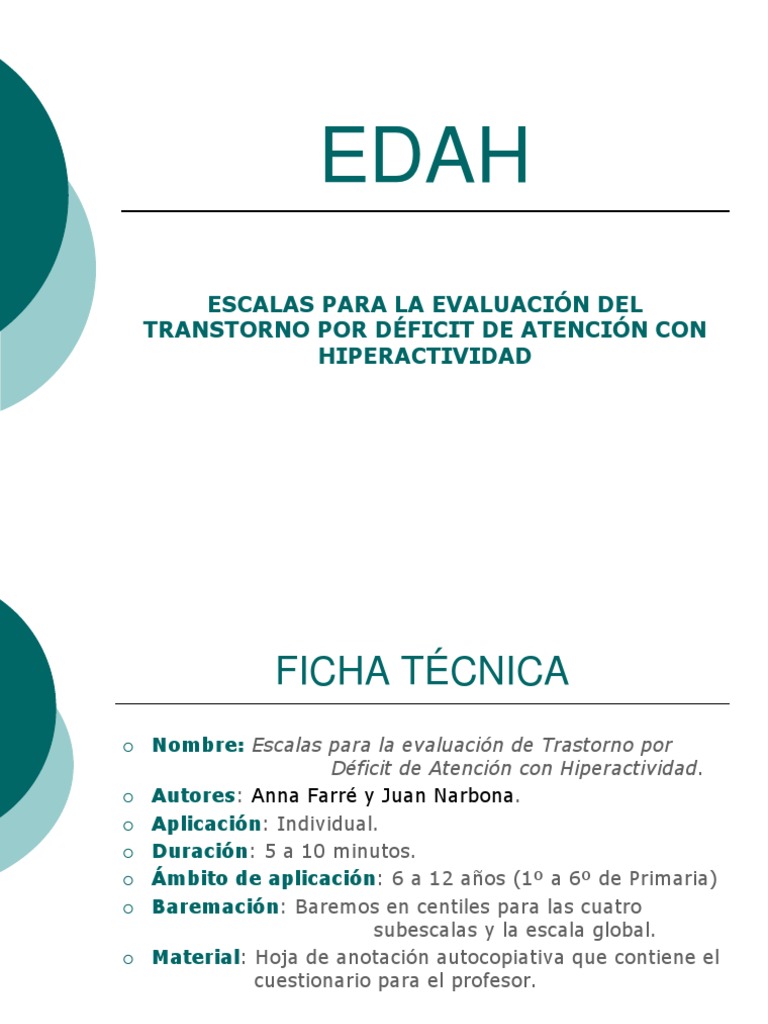 FICHA TÉCNICA DE TEST TDAH Ó EDAH | PDF | Artes del Lenguaje y Comunicación