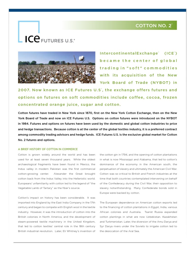 ICE Cotton Brochure | PDF | Futures Contract | Option (Finance)