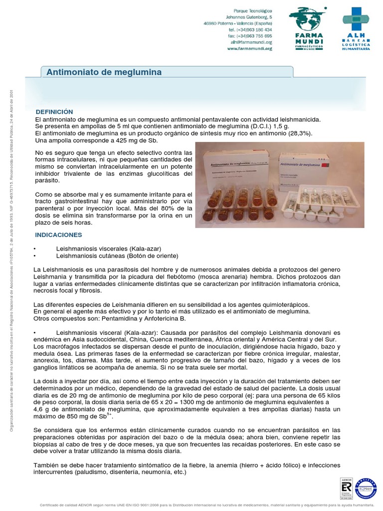 Antimoniato - Meglumina LESHMANIA | PDF | Epidemiología | Inmunología