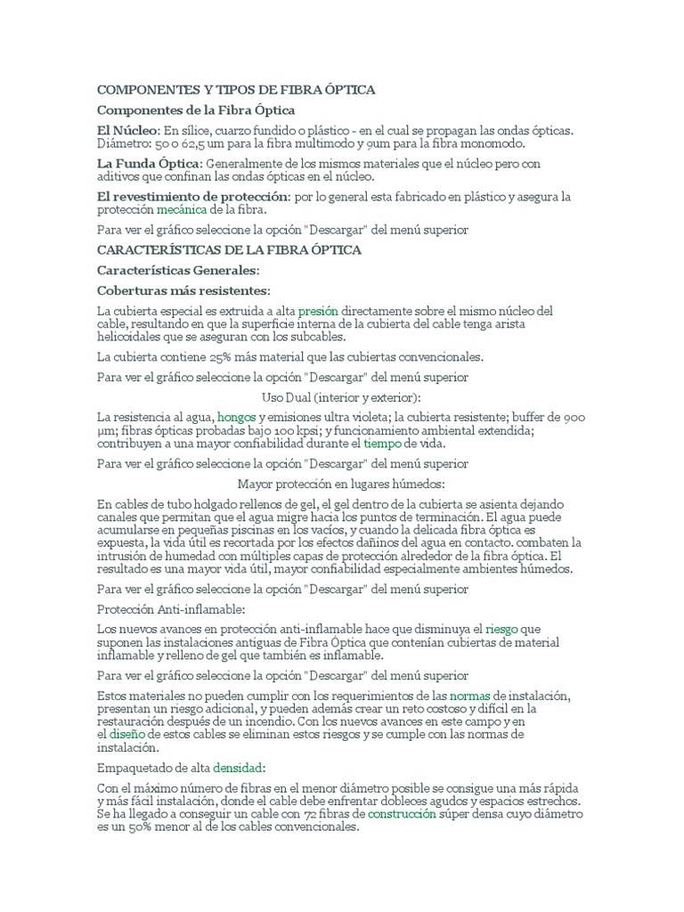 Componentes y Ventajas de la Fibra Óptica | PDF | Fibra óptica | Óptica
