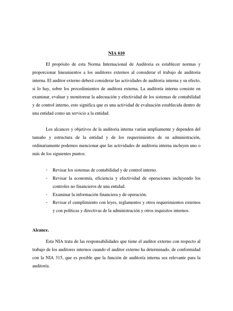 Nia 610 | PDF | Auditoría | Contralor