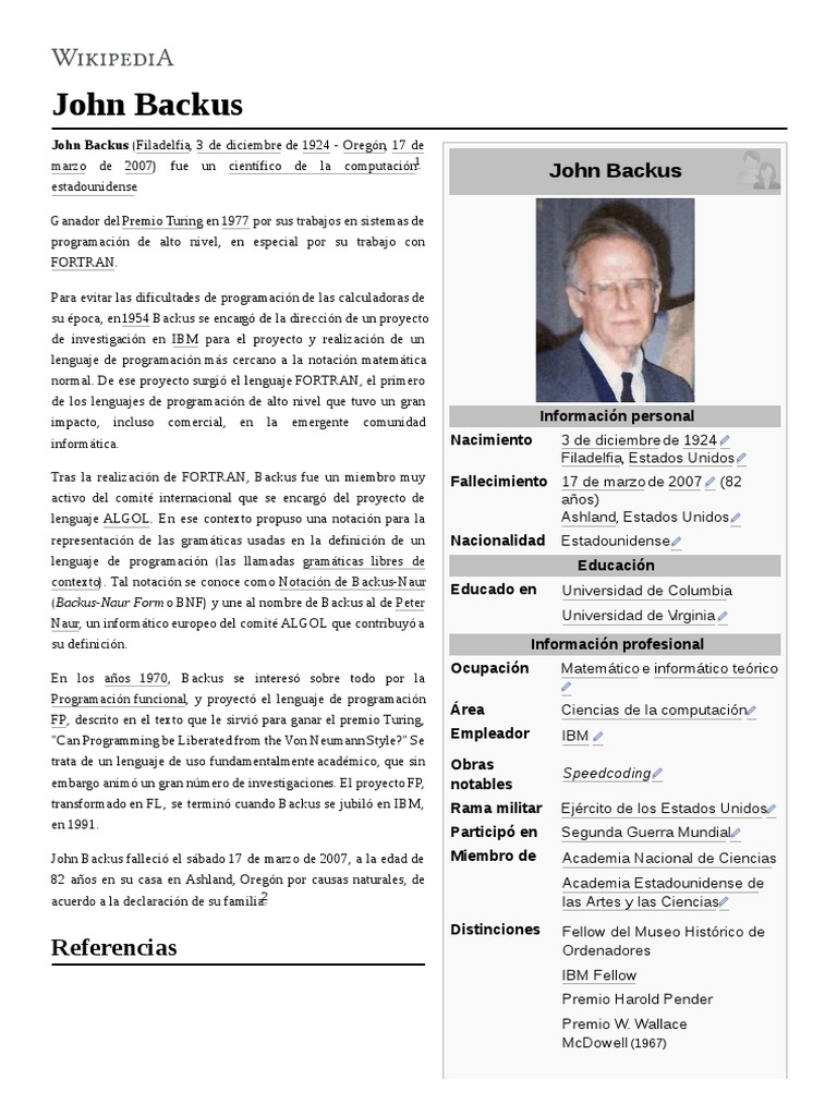 John Backus | PDF | Programación de computadoras | Ciencias de la ...
