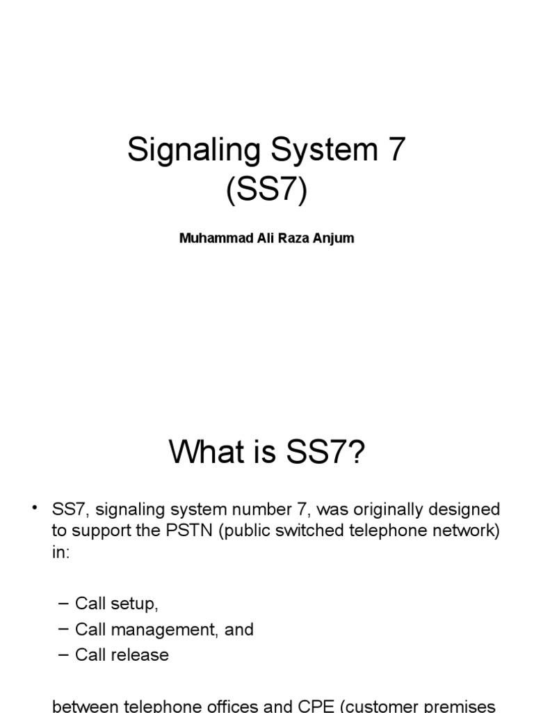 Signaling System 7 (SS7) : Muhammad Ali Raza Anjum | PDF | Computer ...