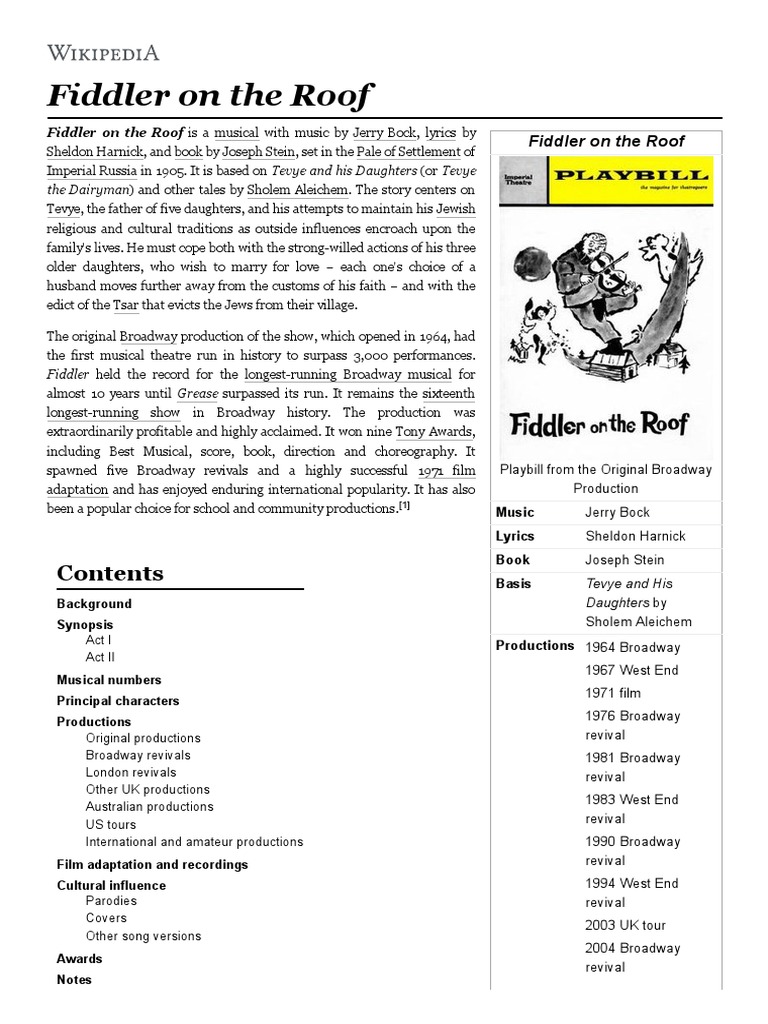 Fiddler On The Roof | PDF | Entertainment (General)