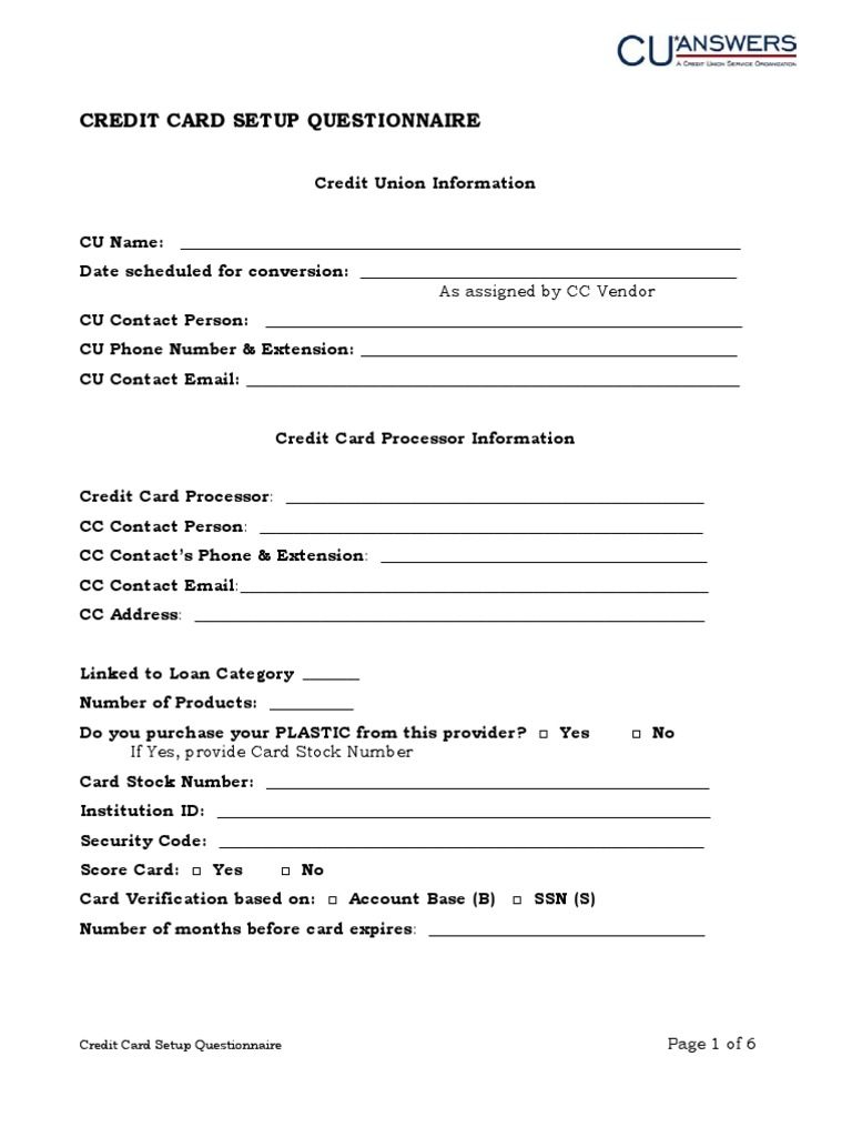 Credit Card Setup Questionnaire | PDF | Credit Card | Financial Transaction