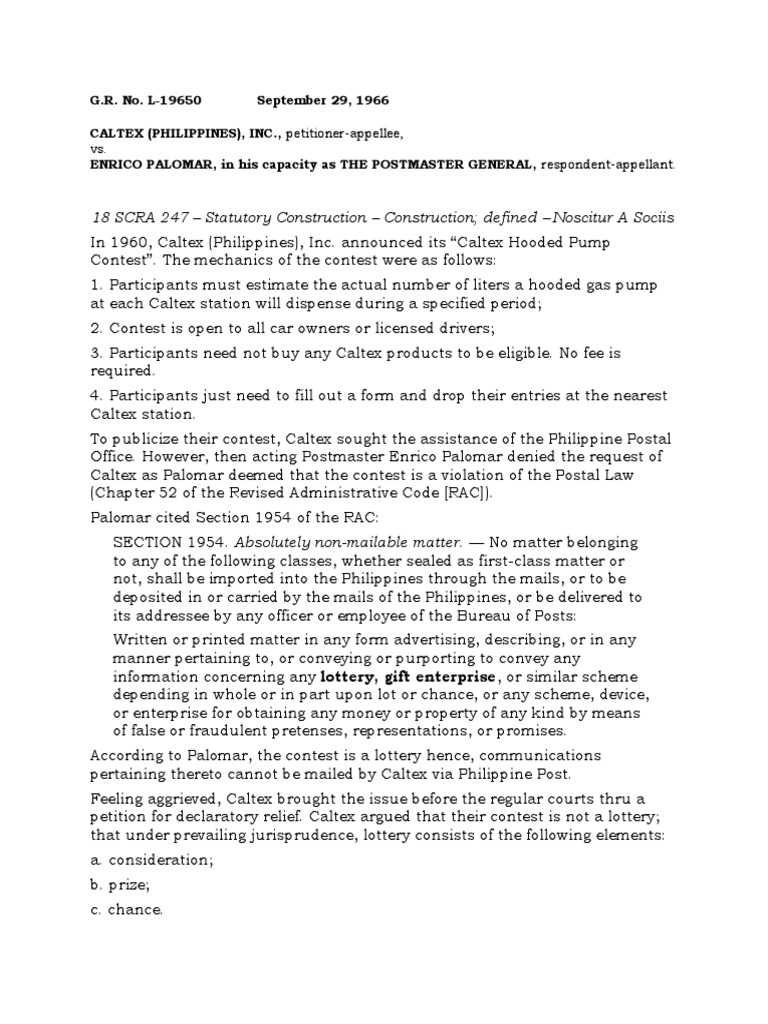 1caltex Vs Palomar Case Digest | PDF | Statutory Interpretation | Mail