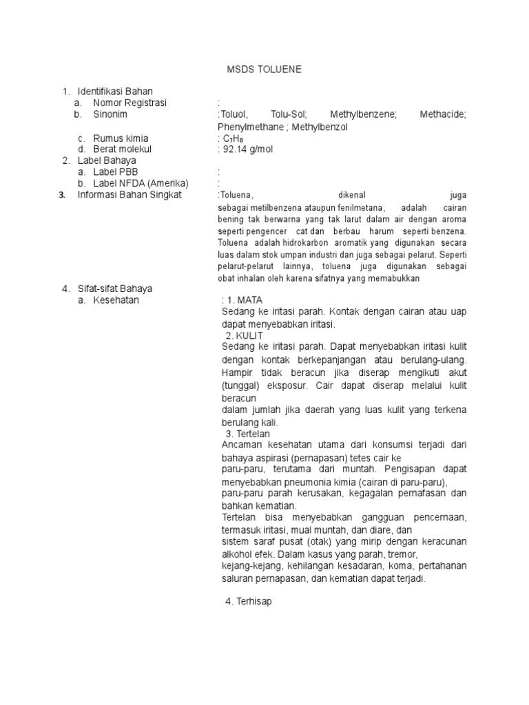 Msds Toluene | PDF