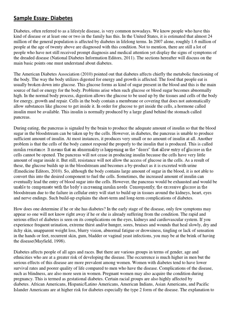 Essay Diabetes | PDF | Diabetes Mellitus Type 2 | Insulin