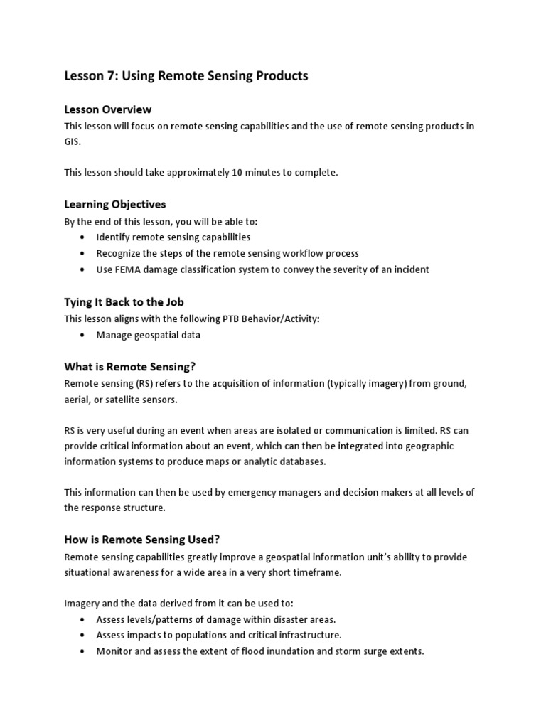 Lesson 7: Using Remote Sensing Products | PDF | Lidar | Infrared