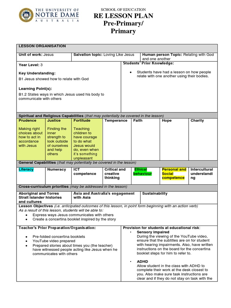 Re Lesson Plan B | PDF | Courage | Jesus