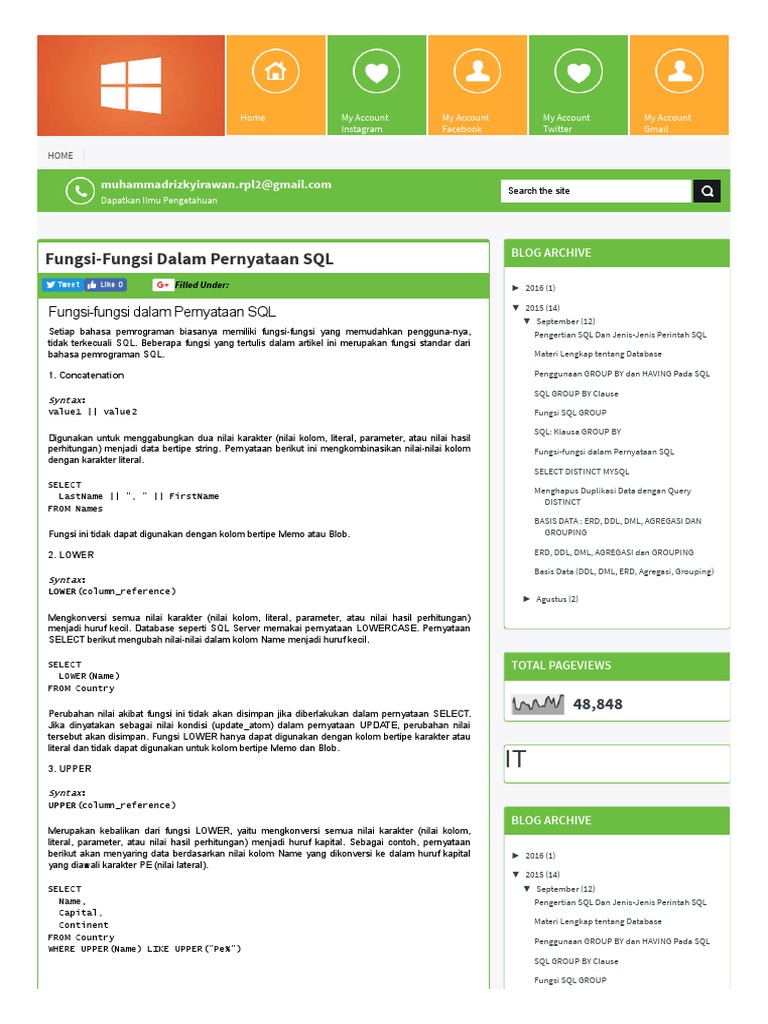 Fungsi-Fungsi Dalam Pernyataan SQL - IT | PDF
