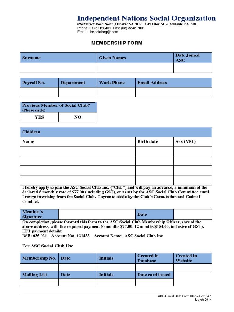 Independent Nations Social Organization: Membership Form | PDF | Business