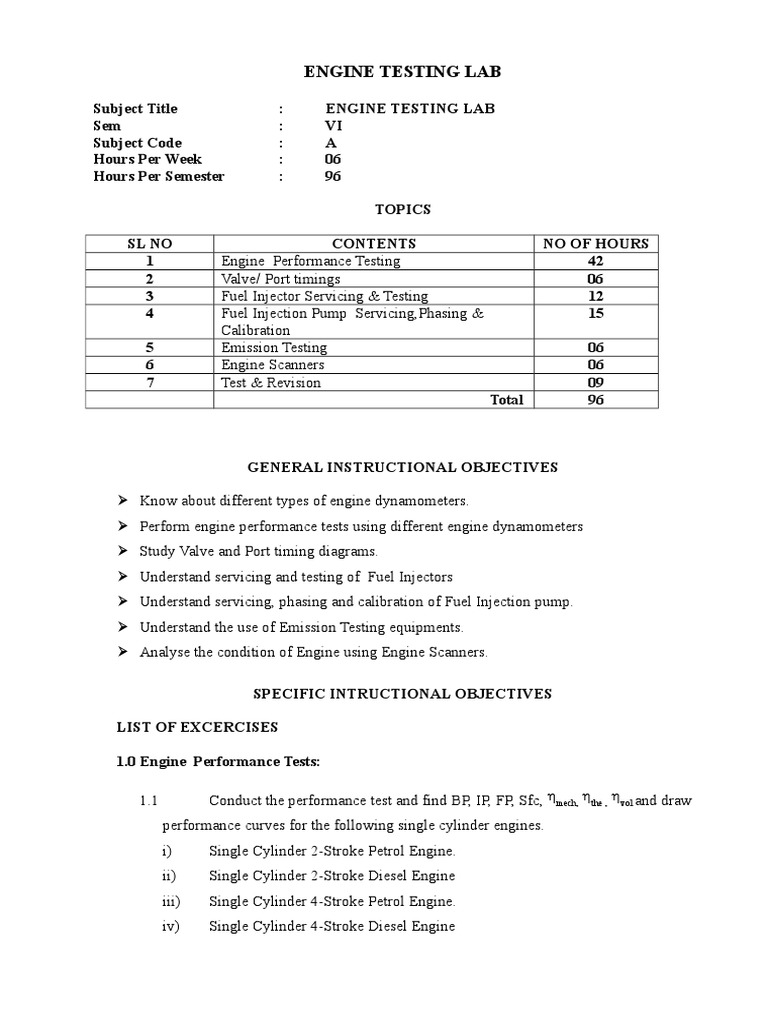 Engine Testing Lab | PDF | Diesel Engine | Fuel Injection