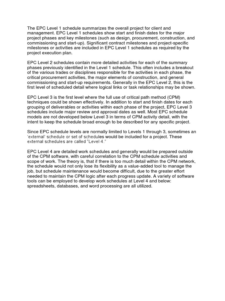 EPC Schedule Levels Explanation | PDF | Technology & Engineering