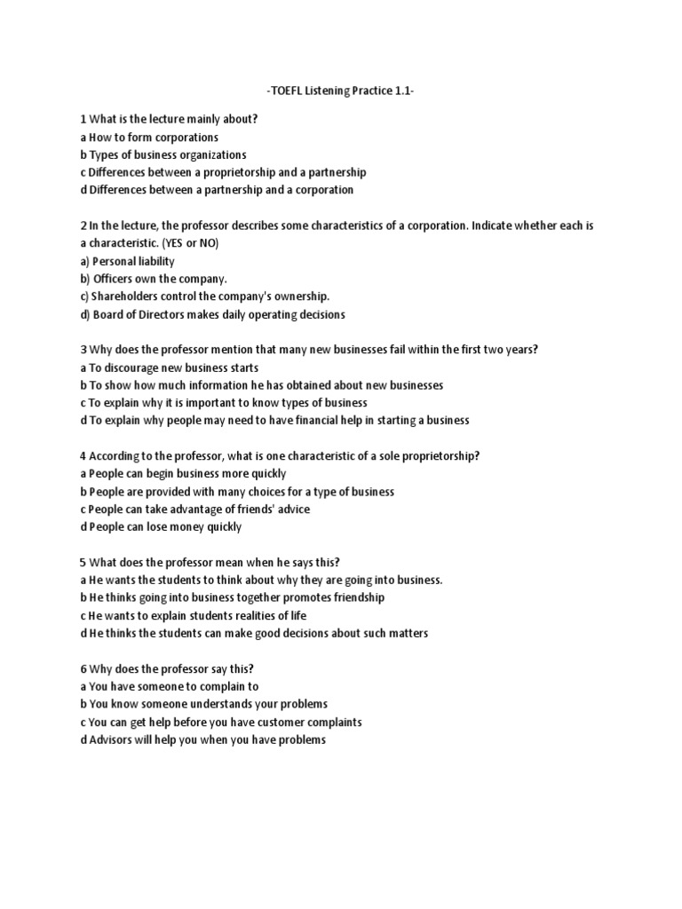 TOEFL Listening Practice Questions | PDF | Jamestown, Virginia | Algae