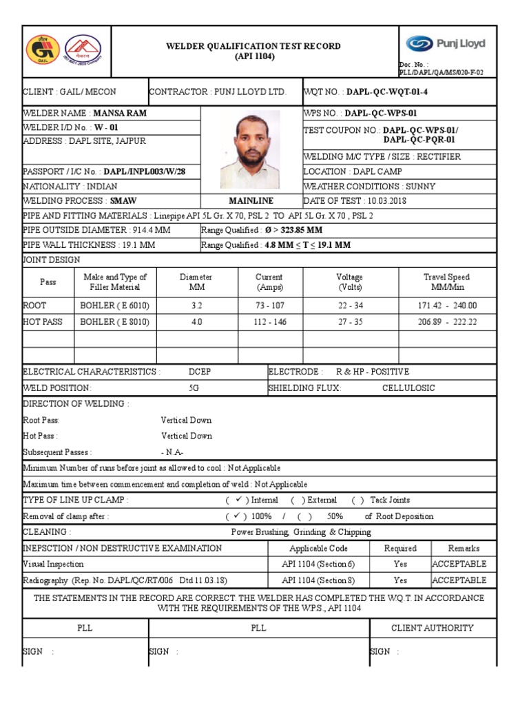 WQT - WPS 01 | Welding | Pipe (Fluid Conveyance)