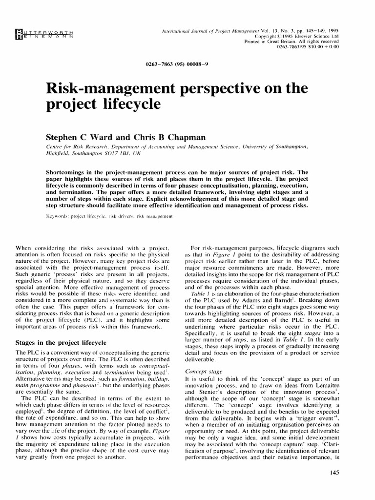 Risk-Management Perspective On The Project Life Cycle, International ...