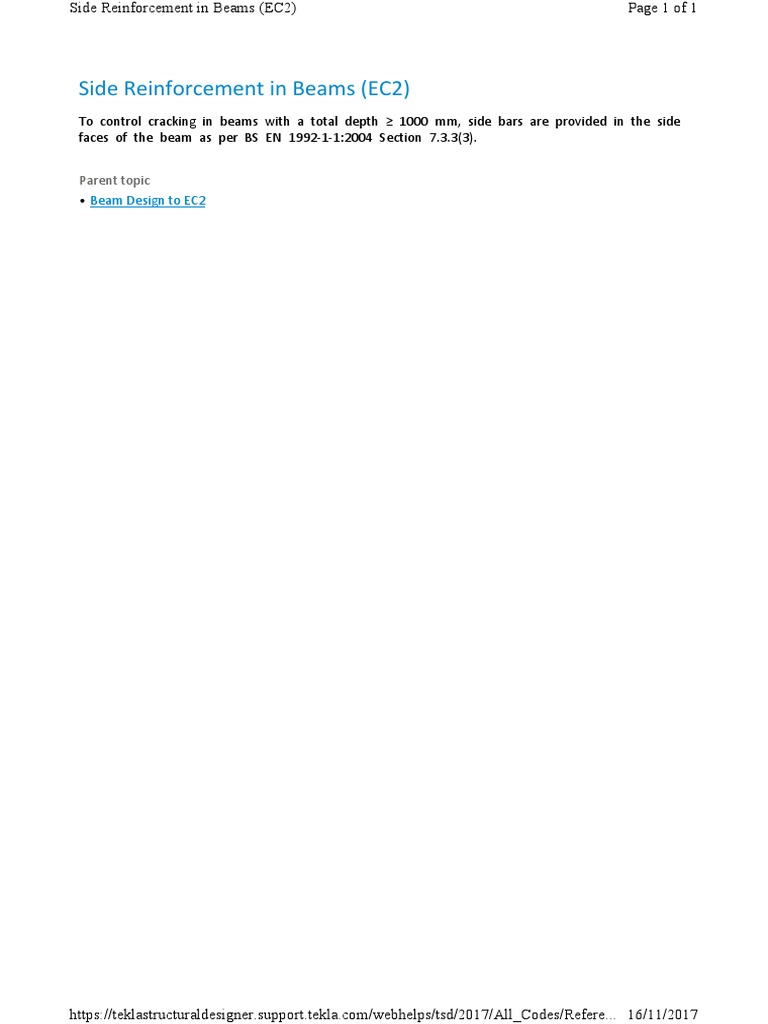 Side Reinforcement in Beams (EC2) : Beam Design To EC2 | PDF