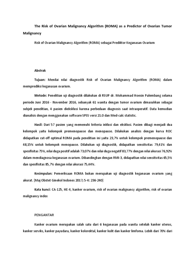 The Risk of Ovarian Malignancy Algorithm | PDF
