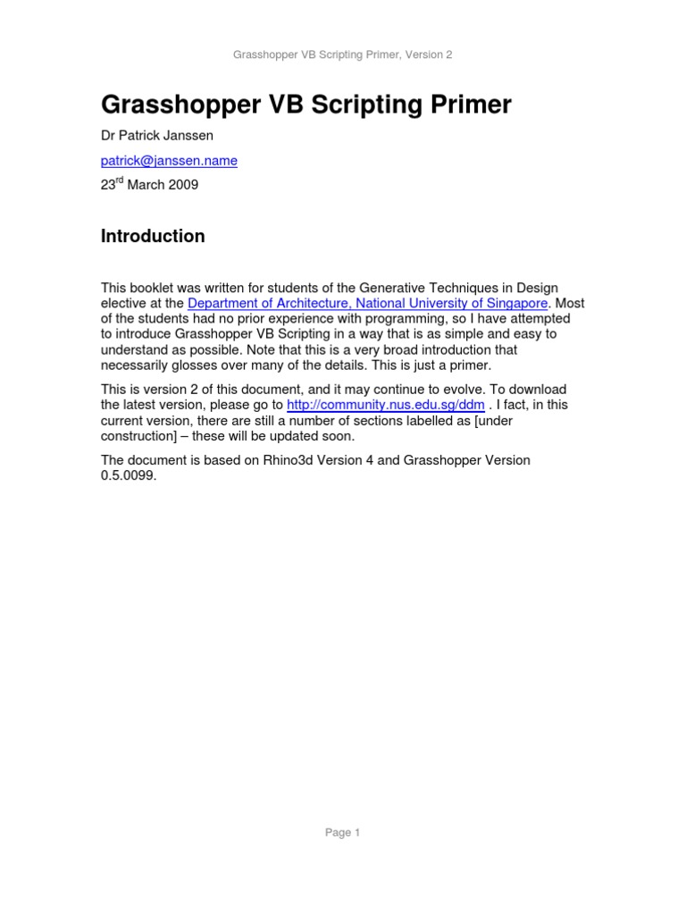 Grasshopper Vb Scripting 2 Pdf Parameter Computer Programming