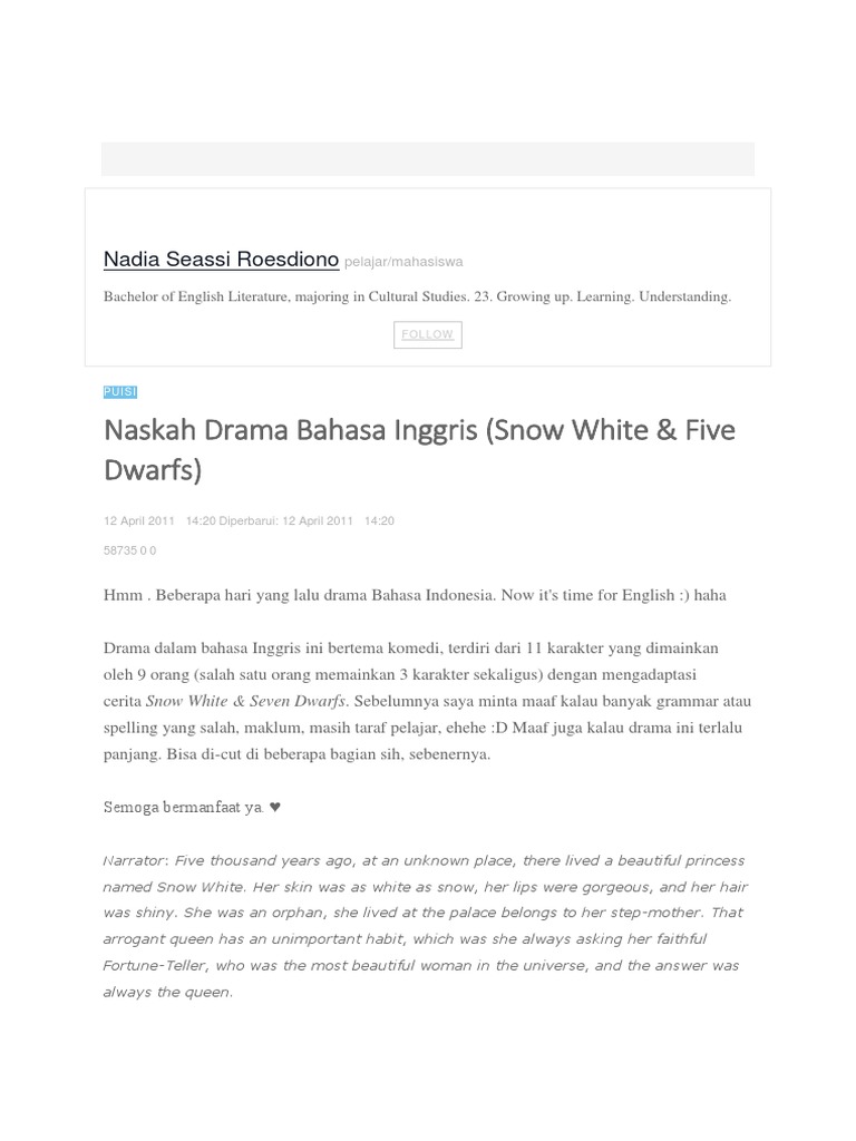 Snow White Drama Script in English | PDF | Snow White