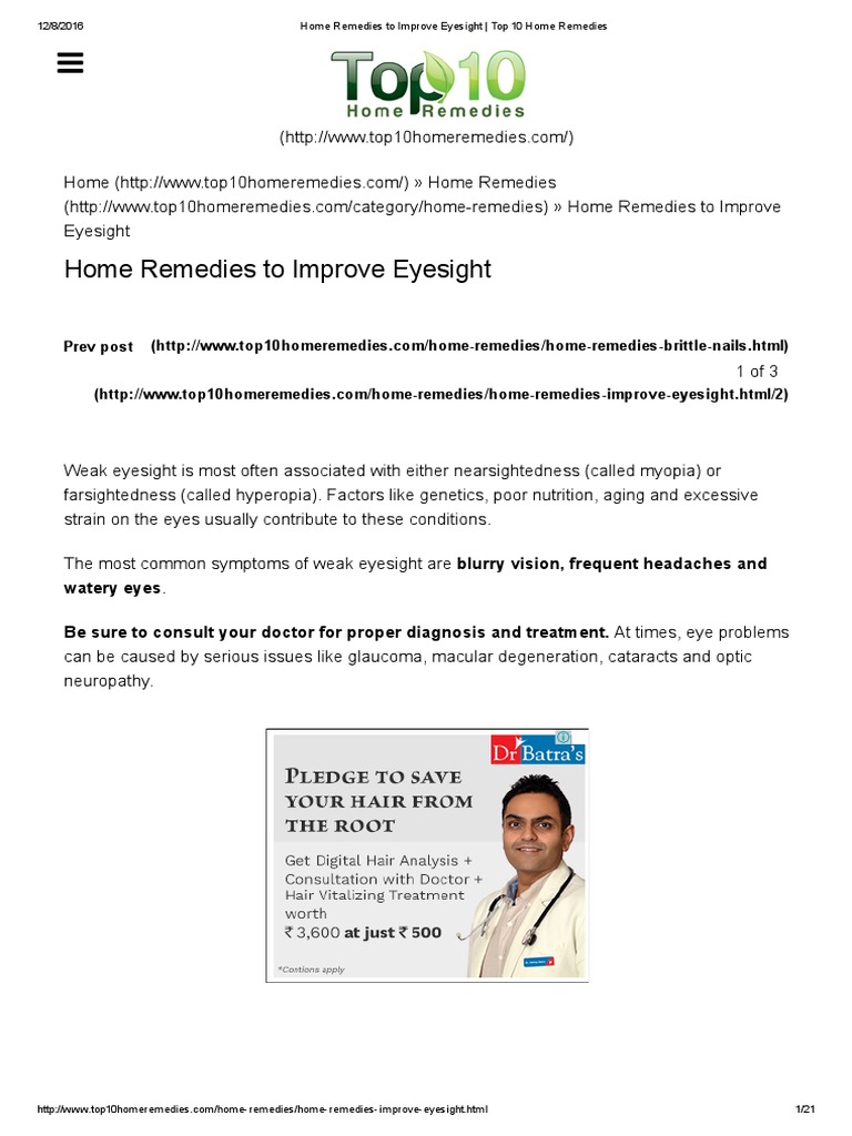 Home Remedies To Improve Eyesight - Top 10 Home Remedies | PDF | Vision ...