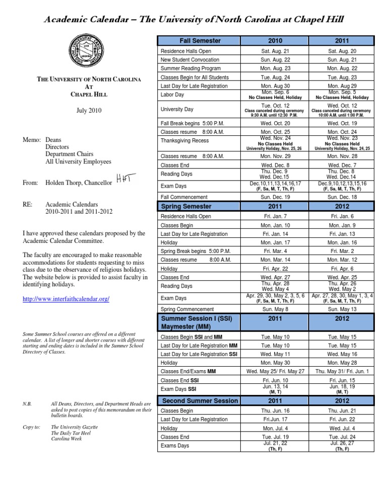 UNC Chapel Hill Academic Calendar 2010-2012 | PDF | Academic Term | Schools
