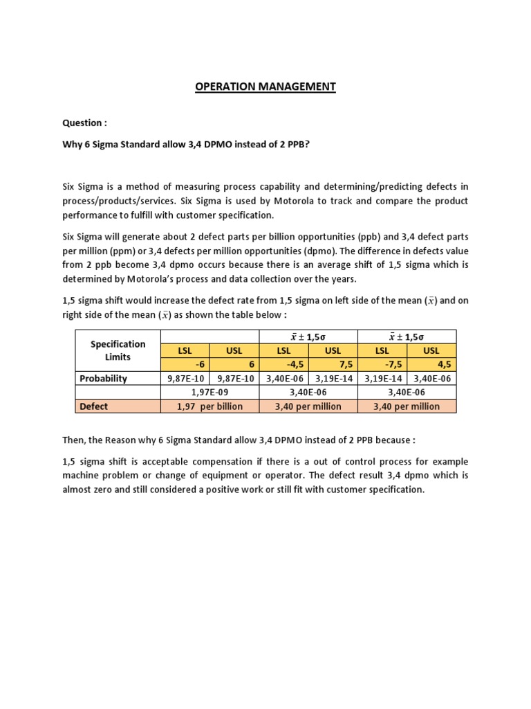 Six Sigma - Task OM | PDF | Technology & Engineering