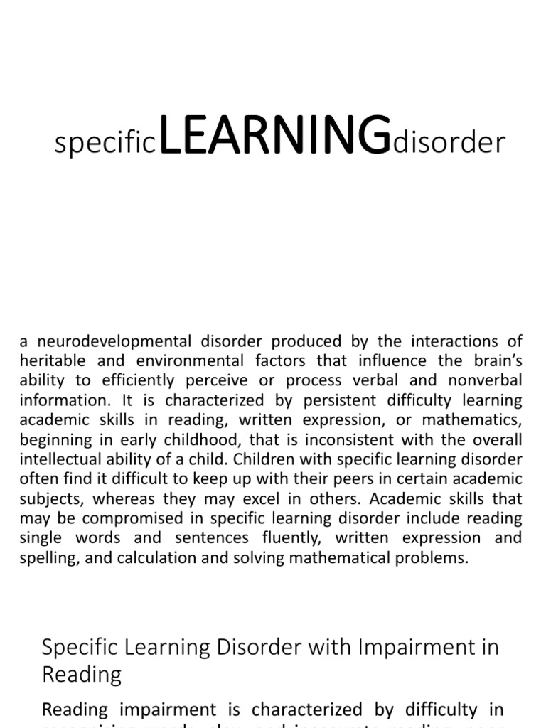 Specific Learning Disorder | PDF | Learning Disability | Attention ...