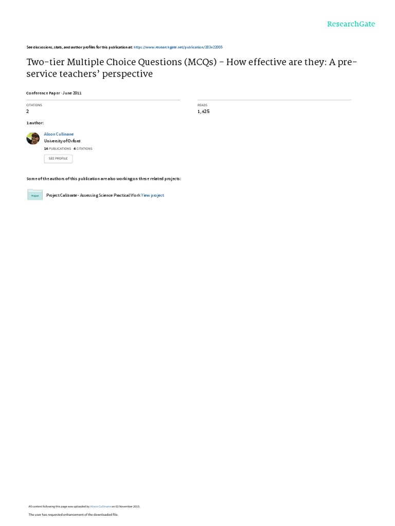 Two-Tier Multiple Choice Questions (MCQS) - How Effective Are They: A ...