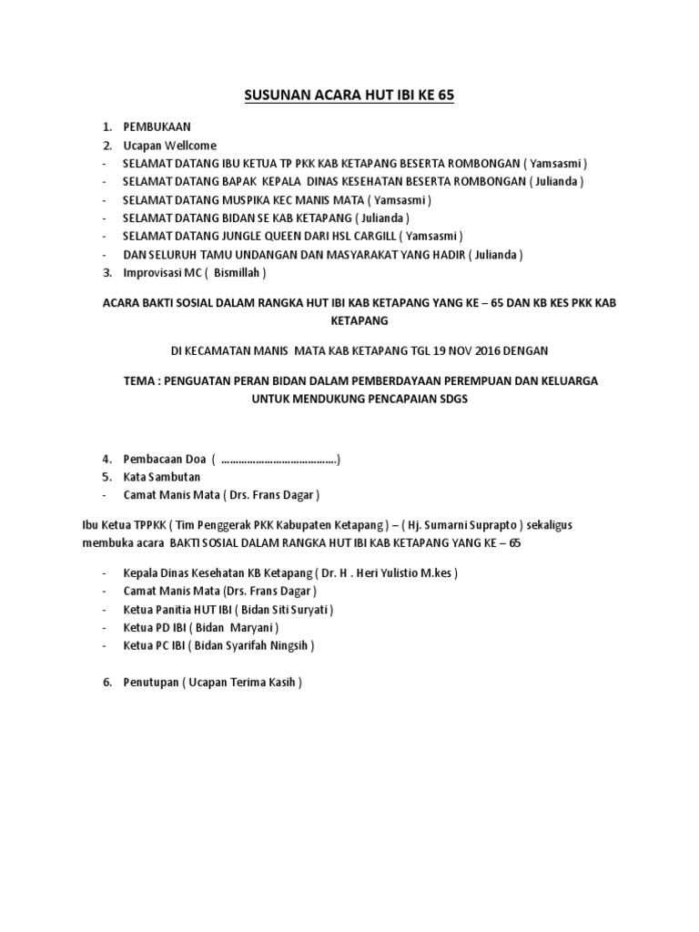 Susunan Acara Hut Ibi Ke 65 | PDF