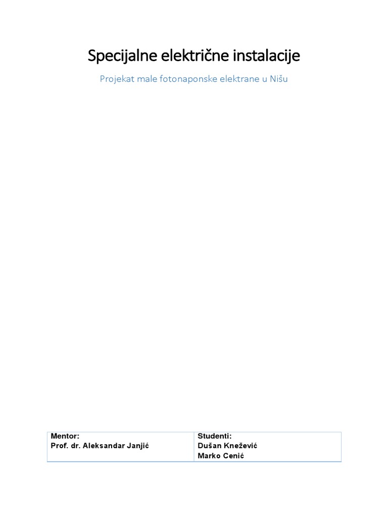 Specijalne Električne Instalacije - Projekat Solarne Elektrane PDF | PDF