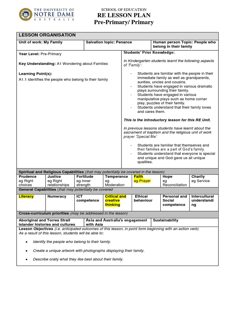 Re Lesson Plan Pre-Primary/ Primary | PDF | Learning Disability | Learning