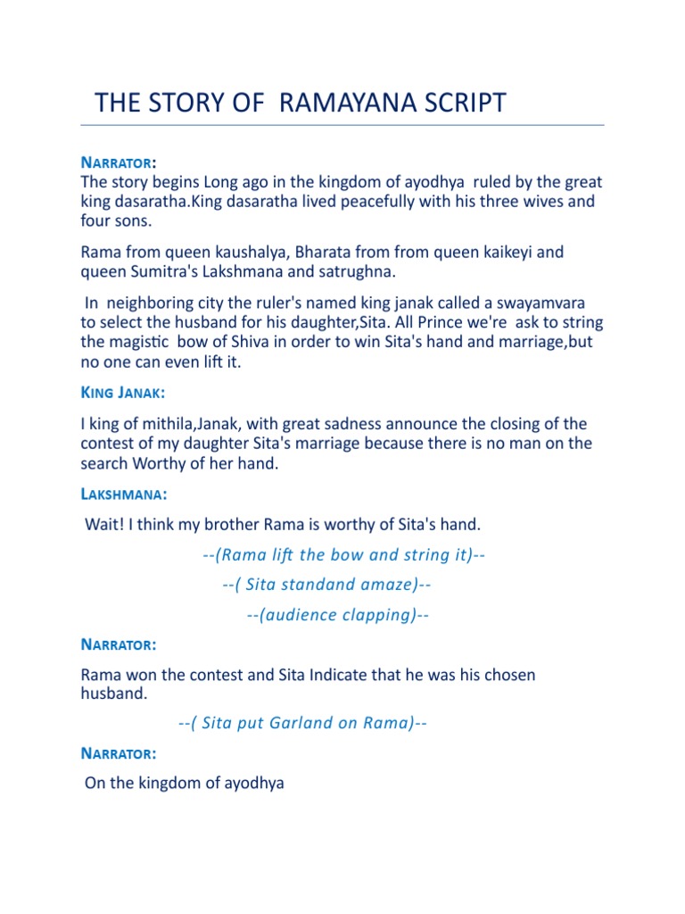 Ramayana Script | PDF | Sita | Rama
