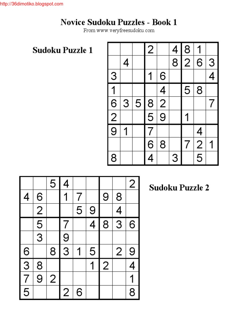 Novice Sudoku Puzzles - Book 1 Sudoku Puzzle 1 | PDF | Puzzle Video ...