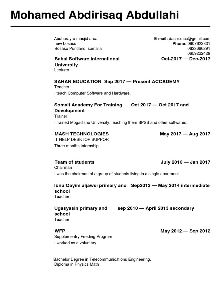 Mohamed Abdirisaq Abdullahi: Contact | PDF | Teachers | Behavior Modification