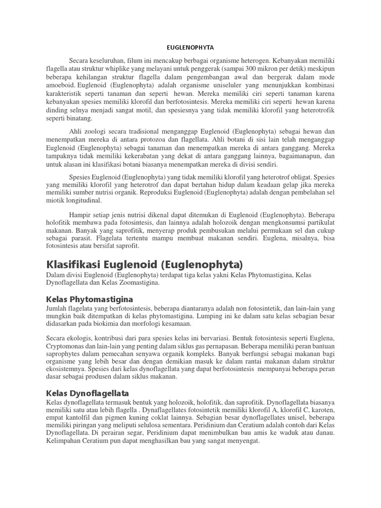 Euglenophyta: Karakteristik dan Klasifikasi | PDF | Sains & Matematika