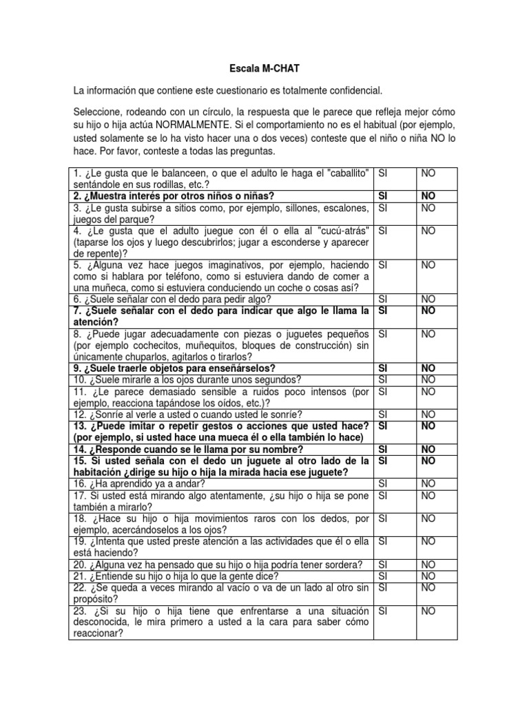 Escala M Chat | PDF | Cuestionario | Ocio