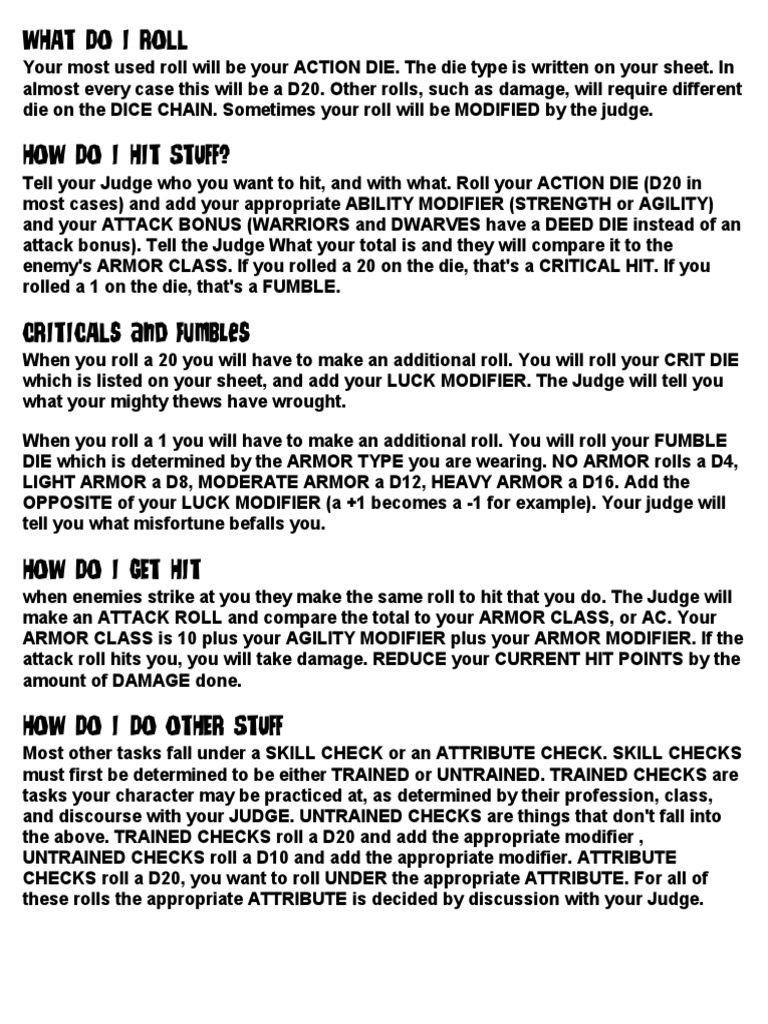 DCC Cheat Sheet Text | PDF | Luck | Dice