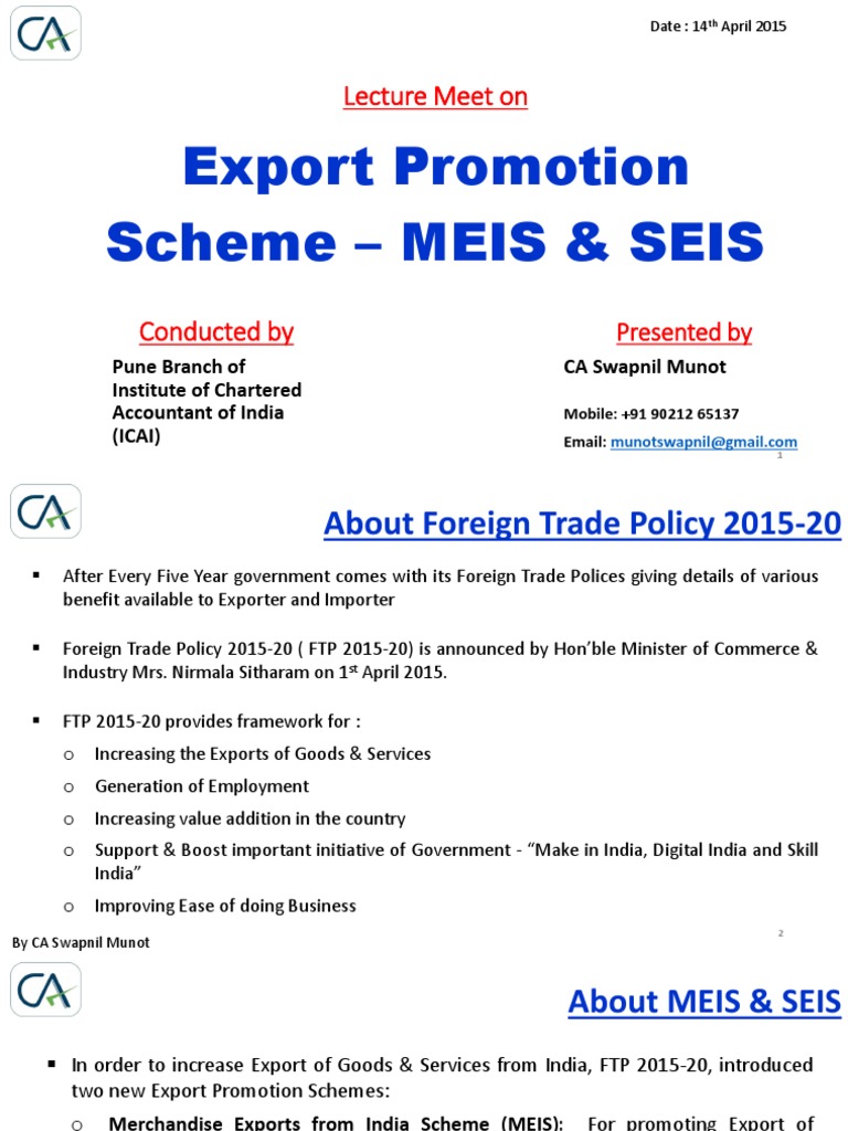 Presentation On MEIS SEIS | PDF | Exports | Foreign Exchange Market