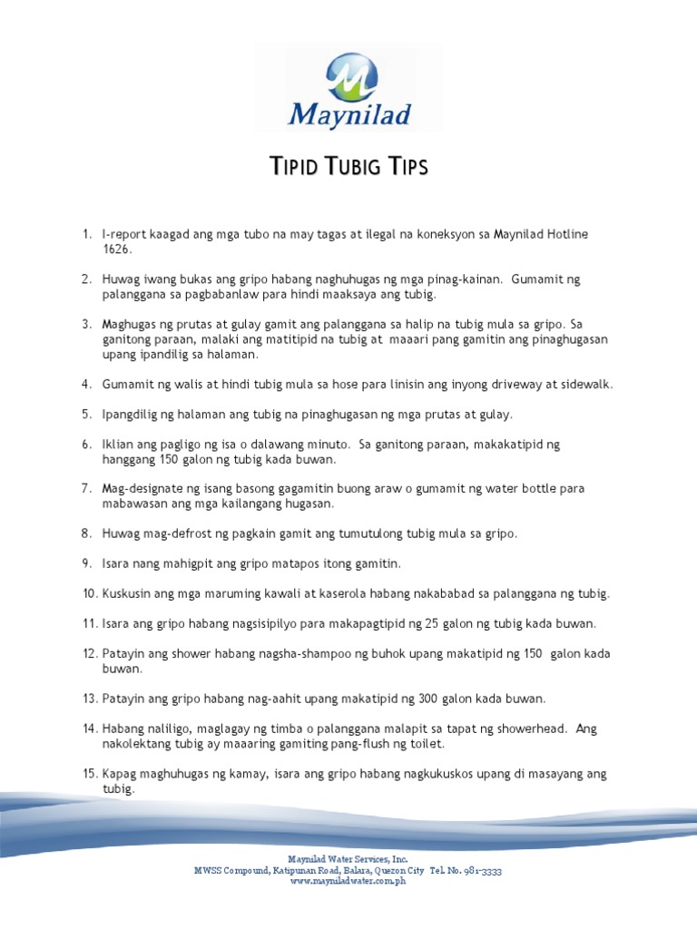 Tipid Tubig Tips PDF PDF | PDF