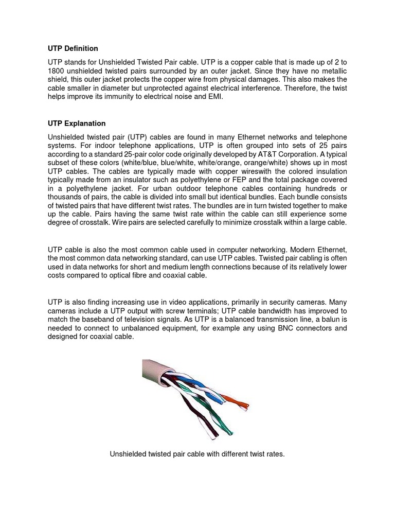 Understanding Unshielded Twisted Pair (UTP) Cable: Its Uses ...