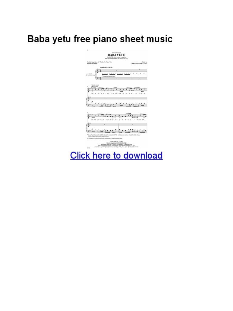 Baba Yetu Free Piano Sheet Music PDF | PDF | Sheet Music | Musical Compositions