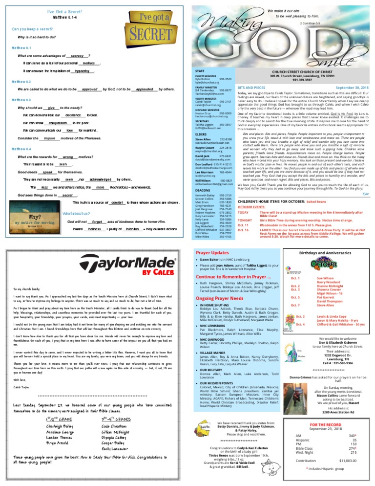 Church ST Bulletin For September 23, 2018 | PDF | Religious Belief And ...