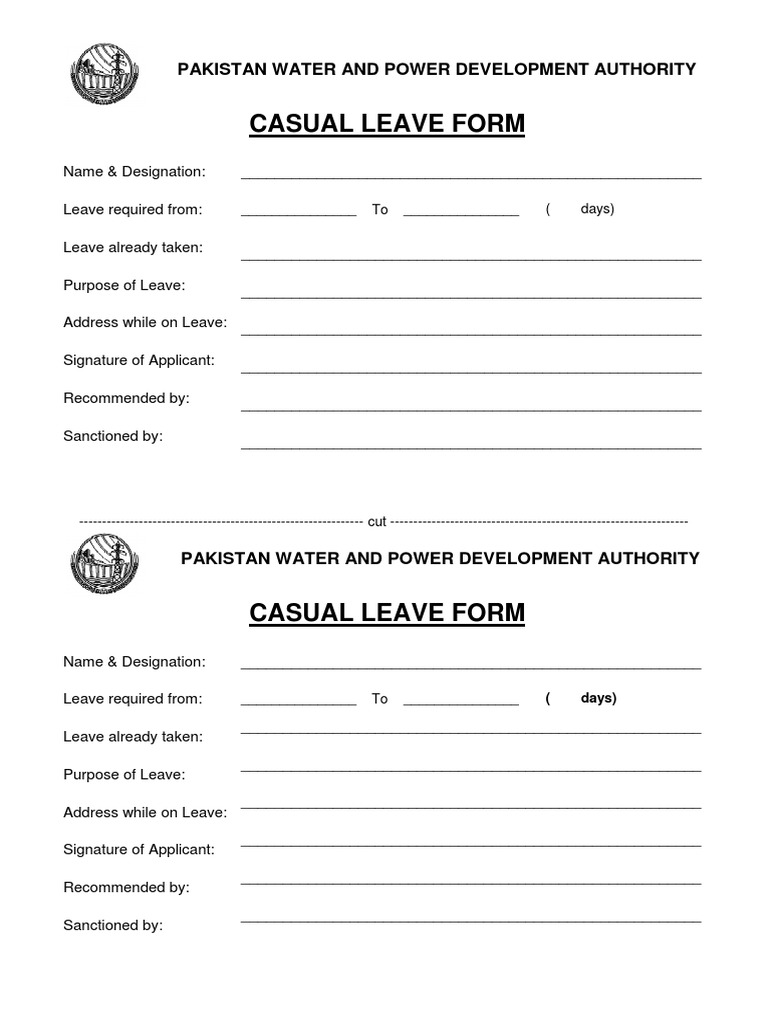 Casual Leave Form: Pakistan Water and Power Development Authority | PDF