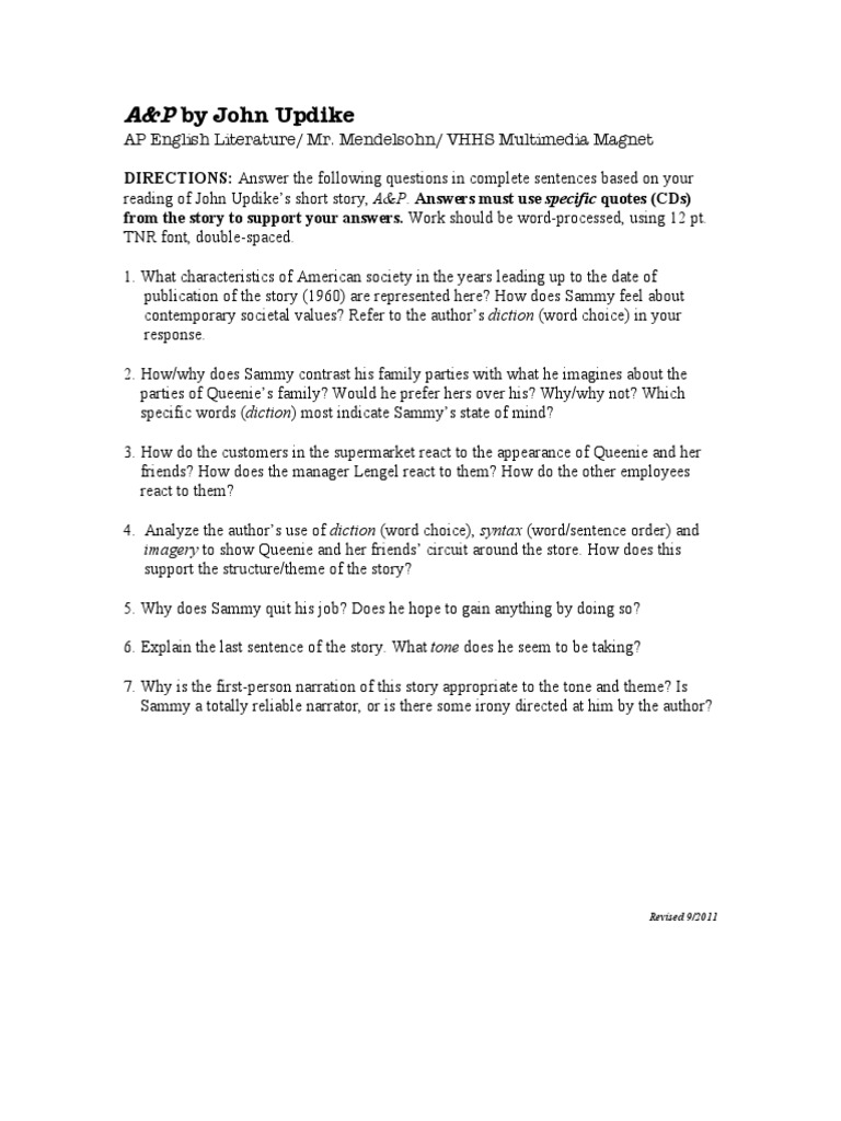 A&P by John Updike analysis | PDF