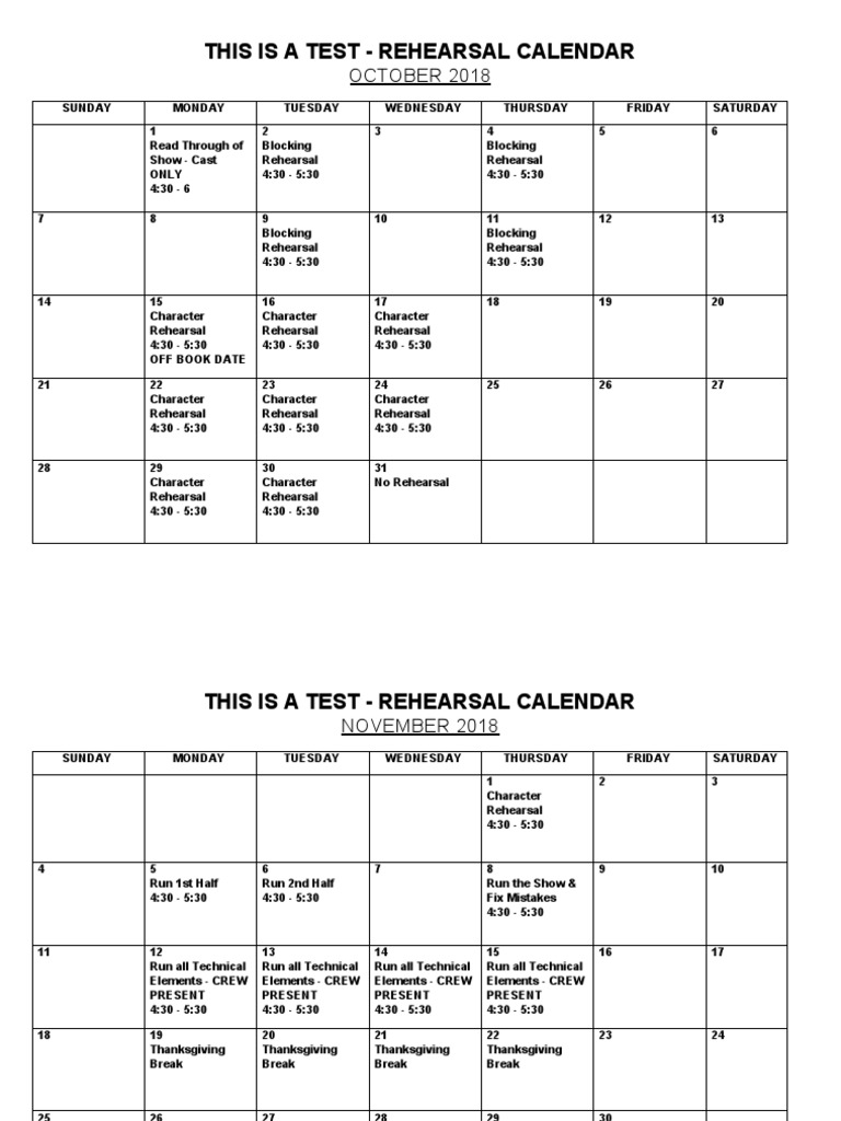 Rehearsal Calendar-2 | PDF | Leisure | Sports