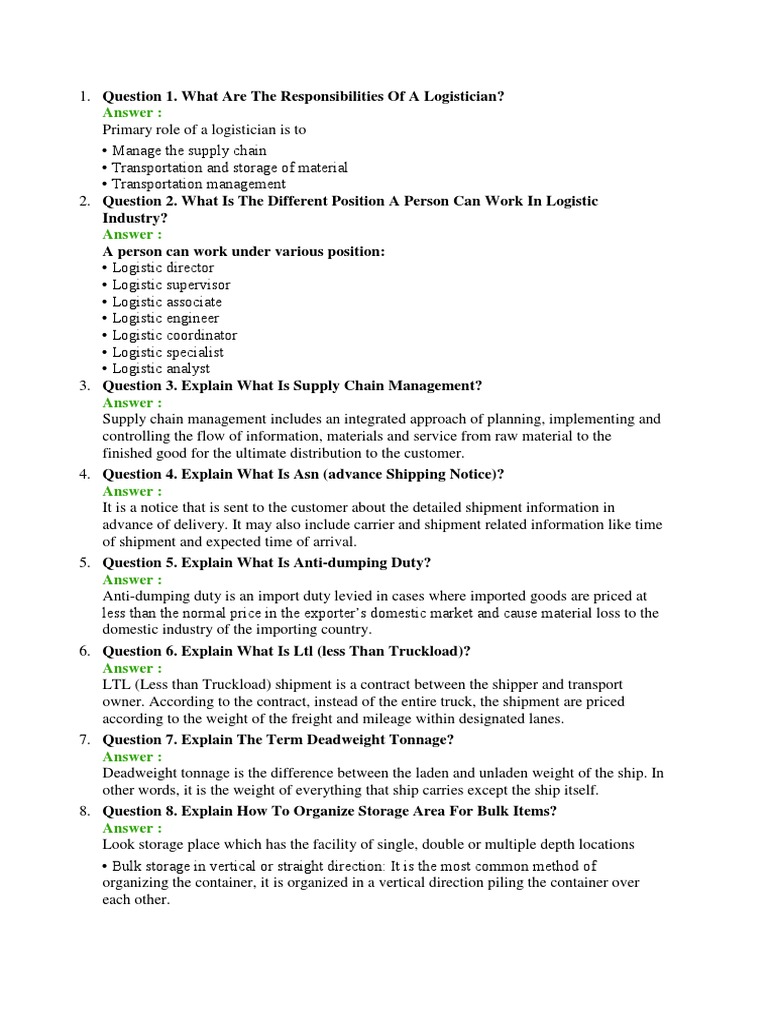 Interview Questions Supply Chain | PDF | Cargo | Logistics