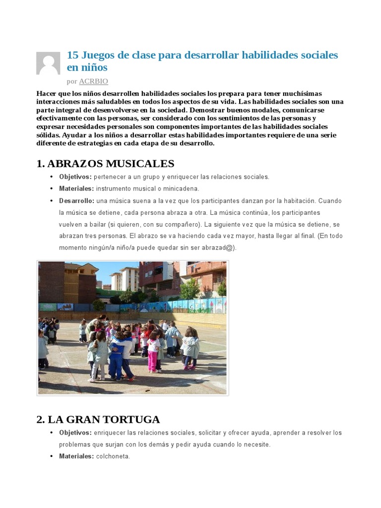 Juegos para Habilidades Sociales Niños | PDF | Ocio