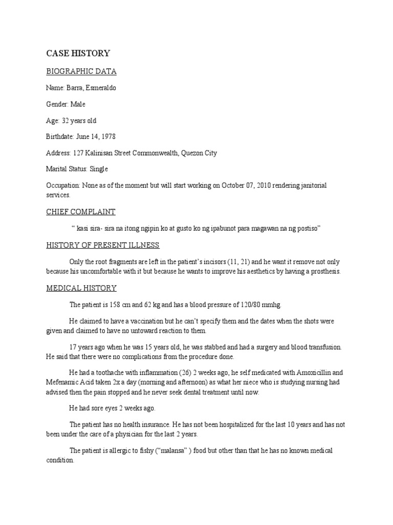 Case History | PDF | Medical Specialties | Health Sciences